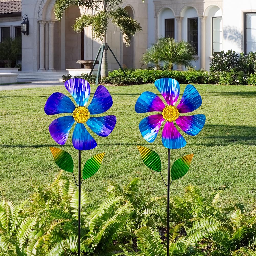Amazon.com: Viveta 2 Pack Garden Wind Spinners, 35.4 "Flower Metal ...