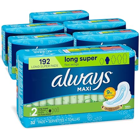 Amazon.com: Always Maxi Long/Super With Wings, Unscented Pads 90 Count ...