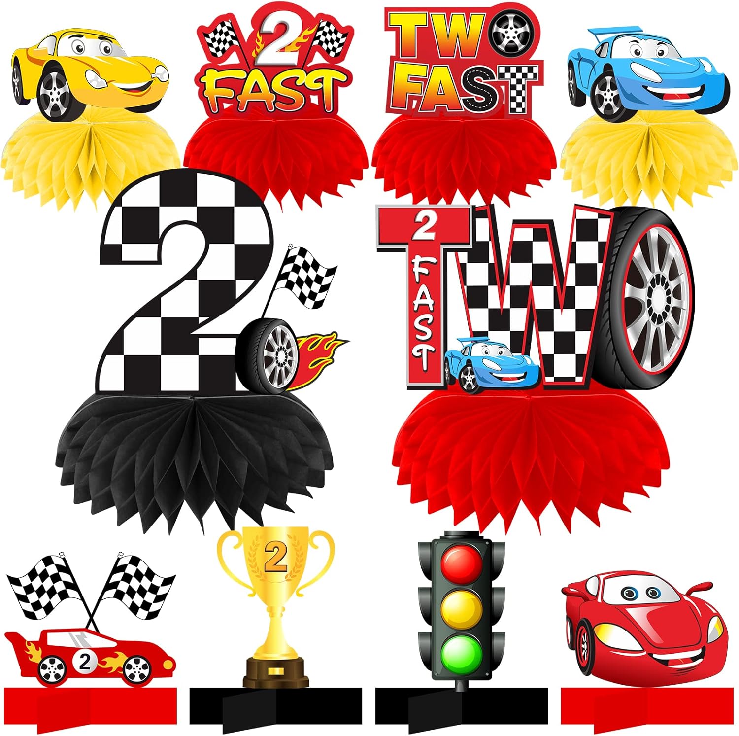 Amazon.com: Aodocuto 10Pcs Race Car 2 Fast Birthday Decorations Table ...
