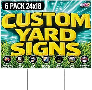 Amazon.com : SIX (6) Pack - Custom Printed 18 x 24" Yard Signs, Double ...