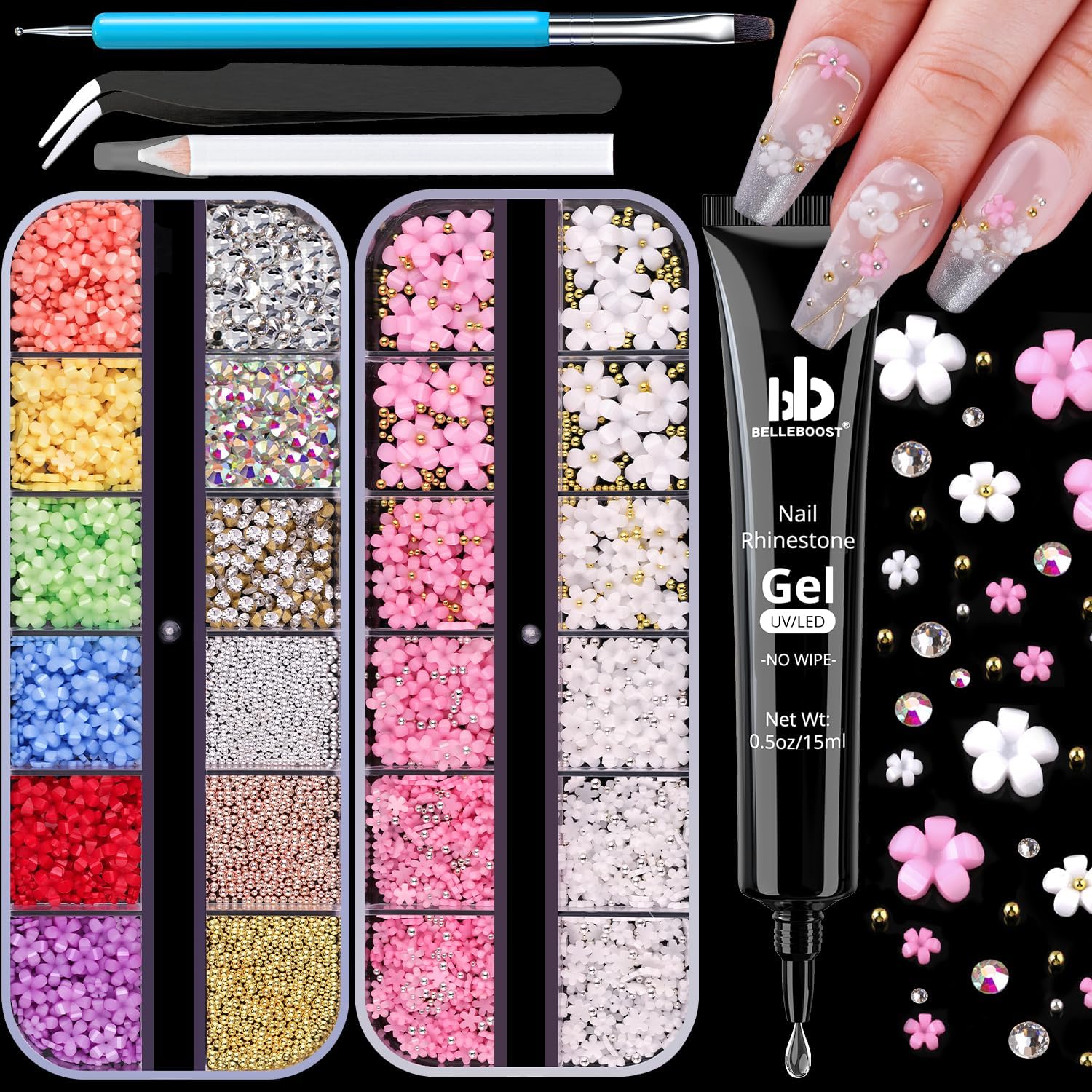 Amazon.com: Nail Rhinestones Kit, 24 Types Special Shaped Diamonds for ...