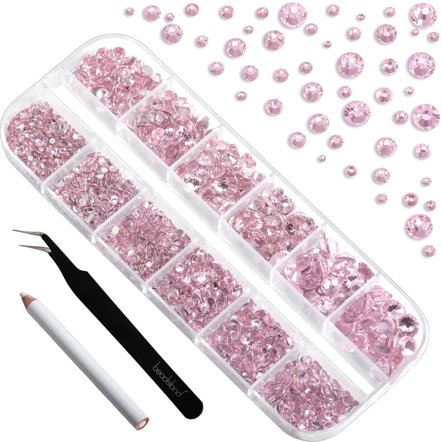 Amazon.com: Beadsland 2500pcs Light Pink Rhinestones, Flatback Gems ...