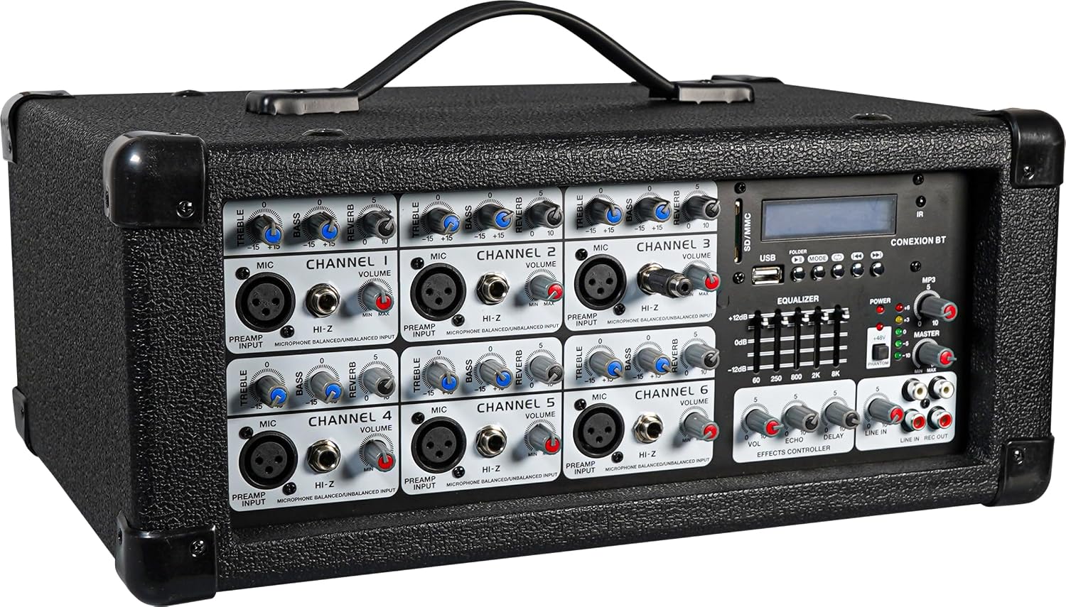 Soundlab Powered Music Mixer Amplifier 120W With 6 Channels and Graphic ...