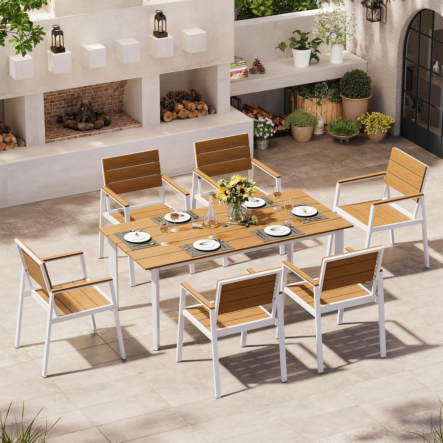 Amazon.com: Oasbira Outdoor Dining Set for 6, Patio Table and Chairs ...