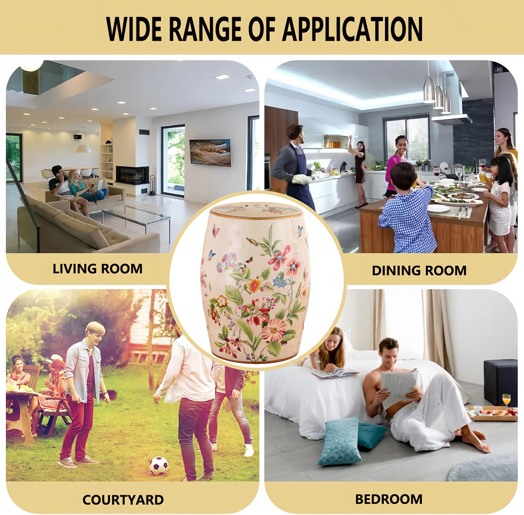 Garden Stool Decorative Ceramic Drum Garden Stool With Flower ...