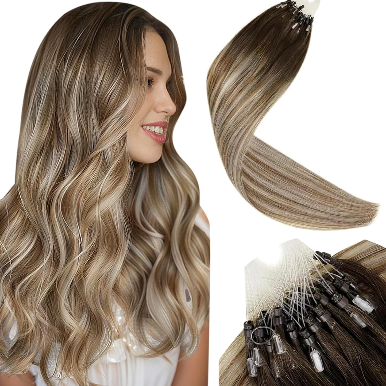 LaaVoo Micro Link Hair Extensions Human Hair Balayage Micro Hair ...