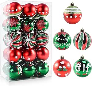 Amazon.com: 30PCS Christmas Balls Ornaments - 2.36" Red Green White ...