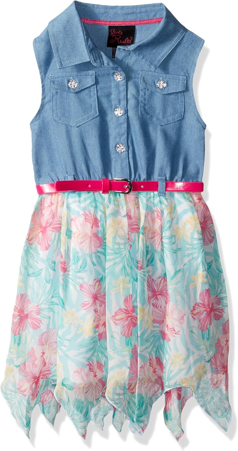 Amazon.com: Little Lass Baby Girls' Little 1 Pc Chambray Hibiscus Dress ...