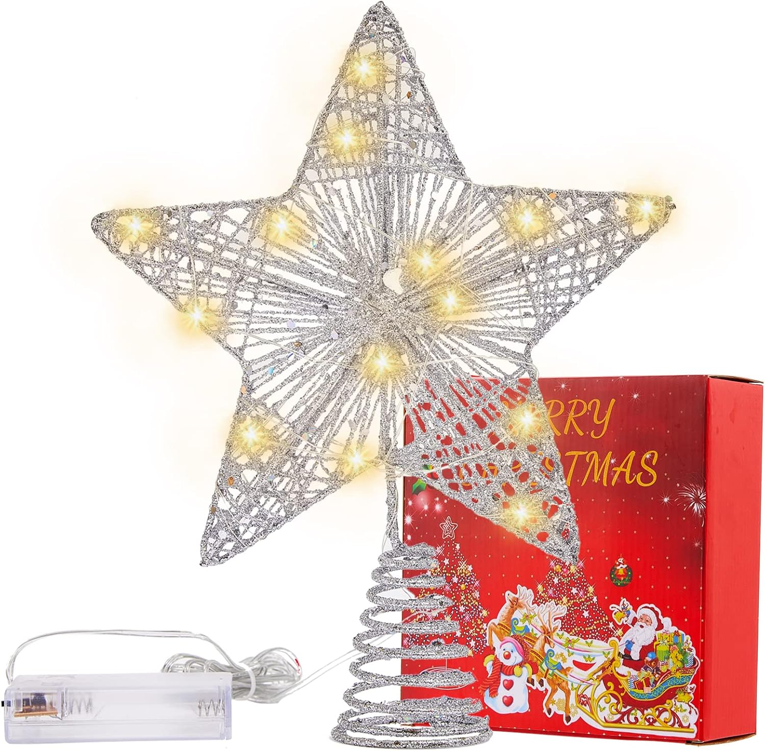 Silver Glitter Star Tree Topper with LED Lights - 8 Australia | Ubuy