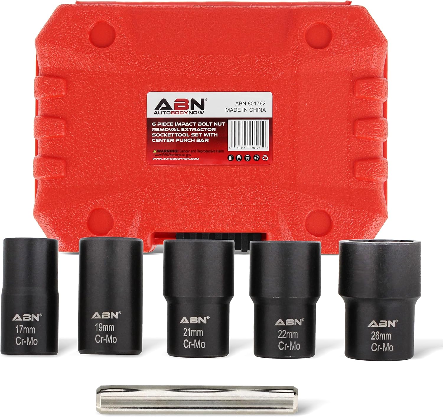 ABN 1/2in Drive Lug Nut Rounded Bolt Remover Socket Set 6pc Stripped ...