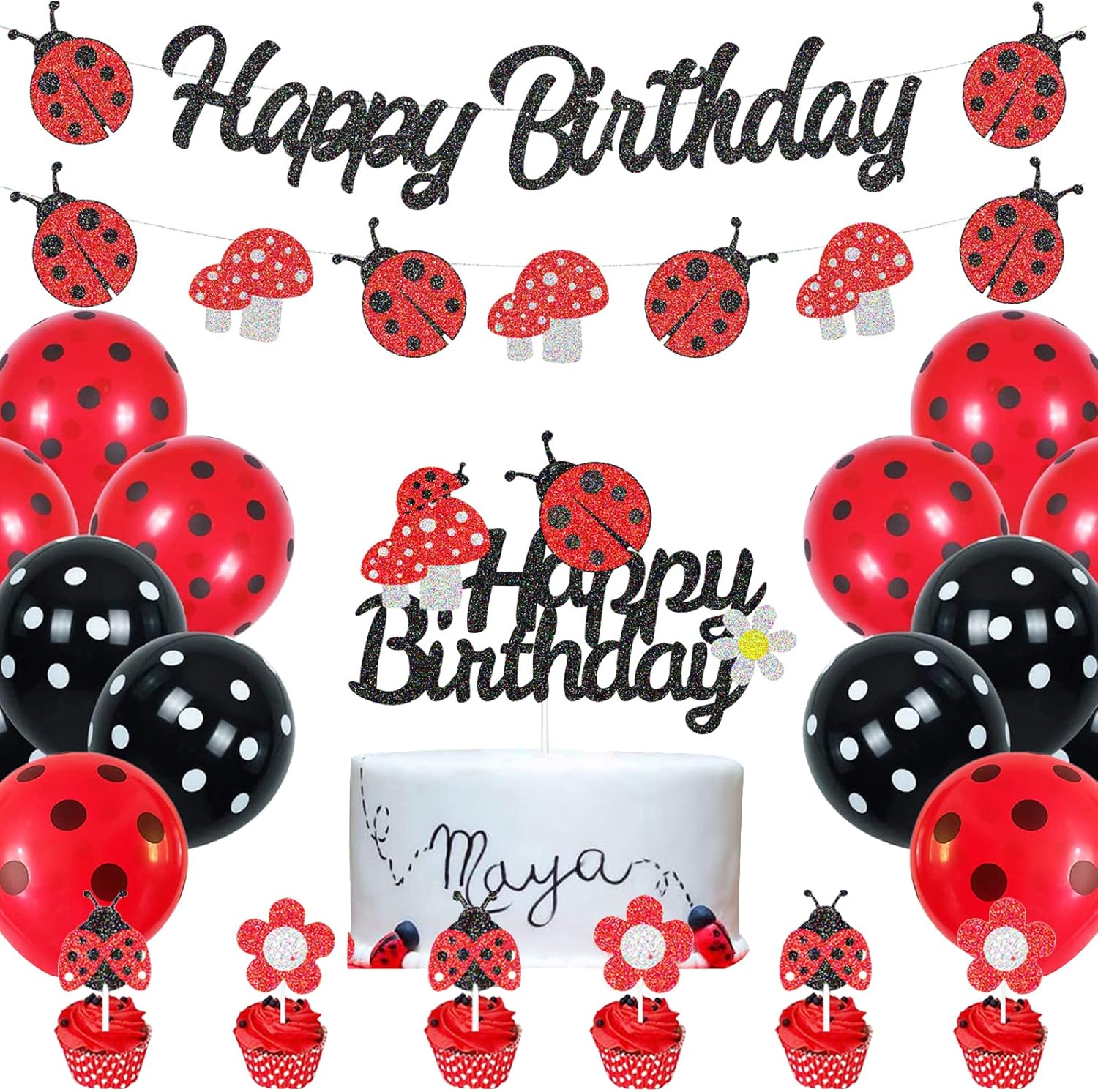 Amazon.com: CODOMOR Ladybug Birthday Party Decorations set with ...