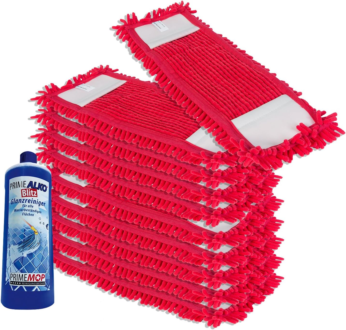 Primemop 10x Chenille Wischmopp aus Microfaser Rot für Parkett Laminat ...