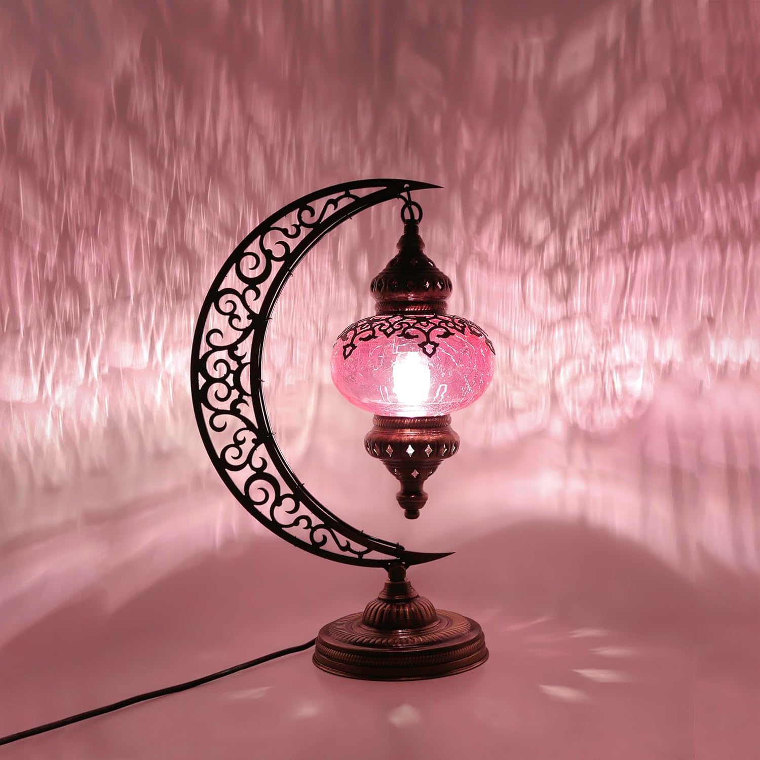 ATÖLYE LAMP DESIGN Turkish Moon Table Lamp with Cracked Glass Pattern ...