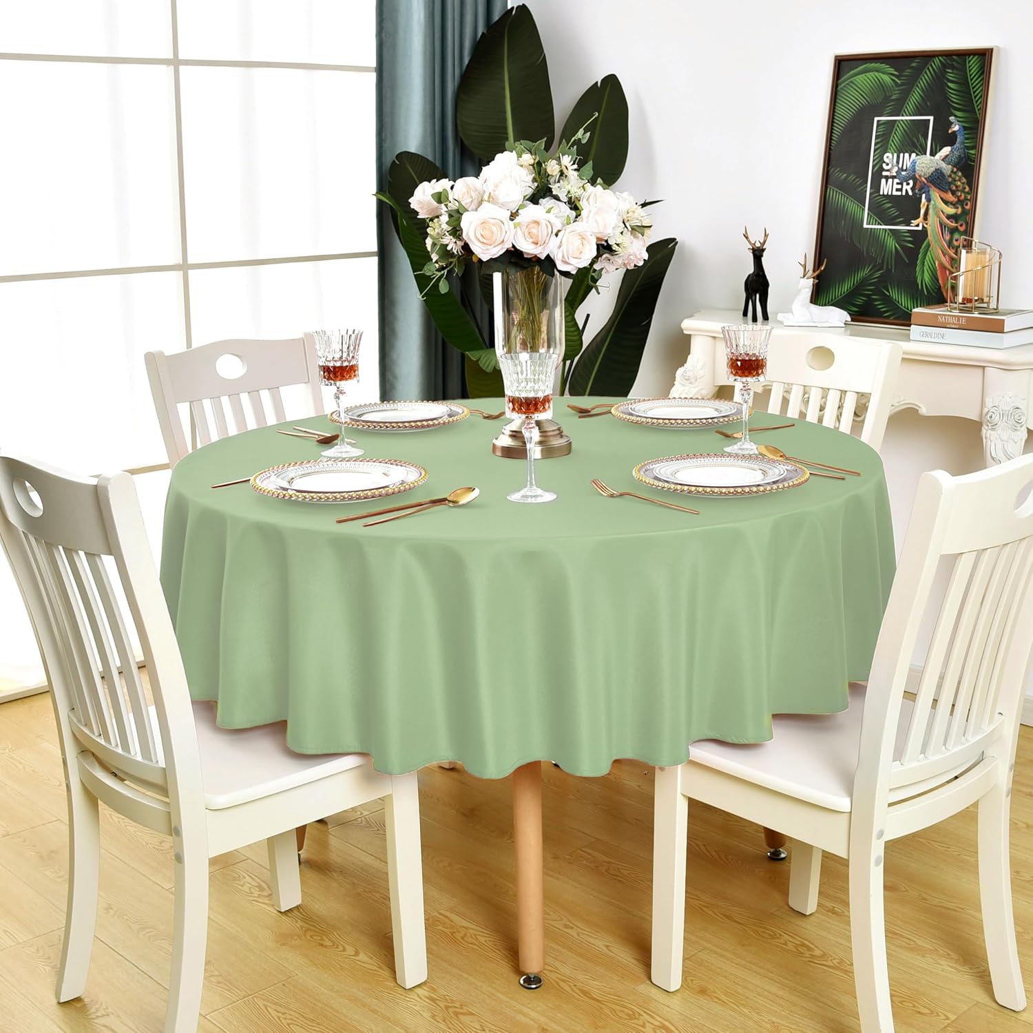 Amazon.com: KAIPHO Sage Green Round Tablecloth - Waterproof Stain ...