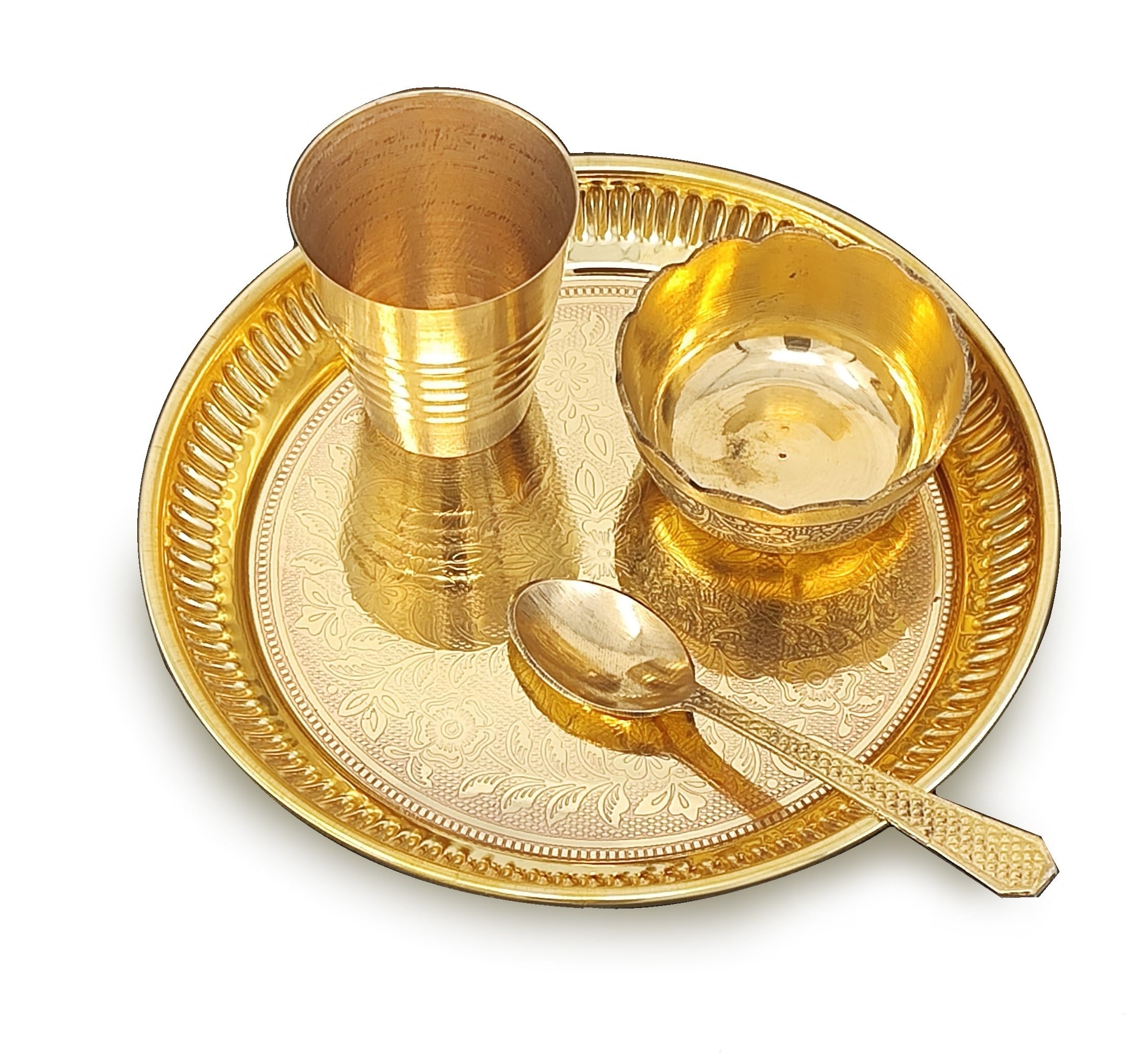 BENGALEN Brass Pooja Bhog Thali Set Small 6 Inch Puja Thali with Pital ...