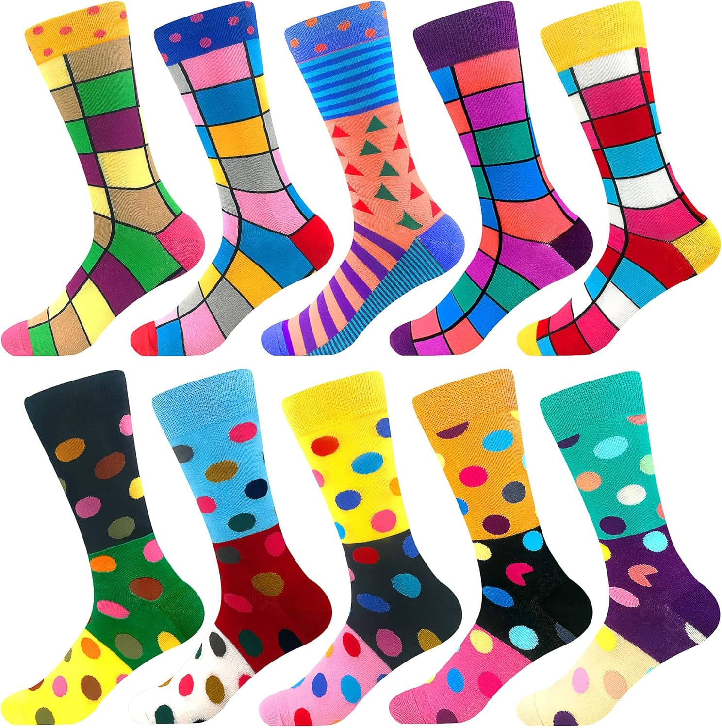 Amazon.com: Fasefunn Womens Funky Socks Colorful Character Wacky Striped Graphic Dress Socks ...