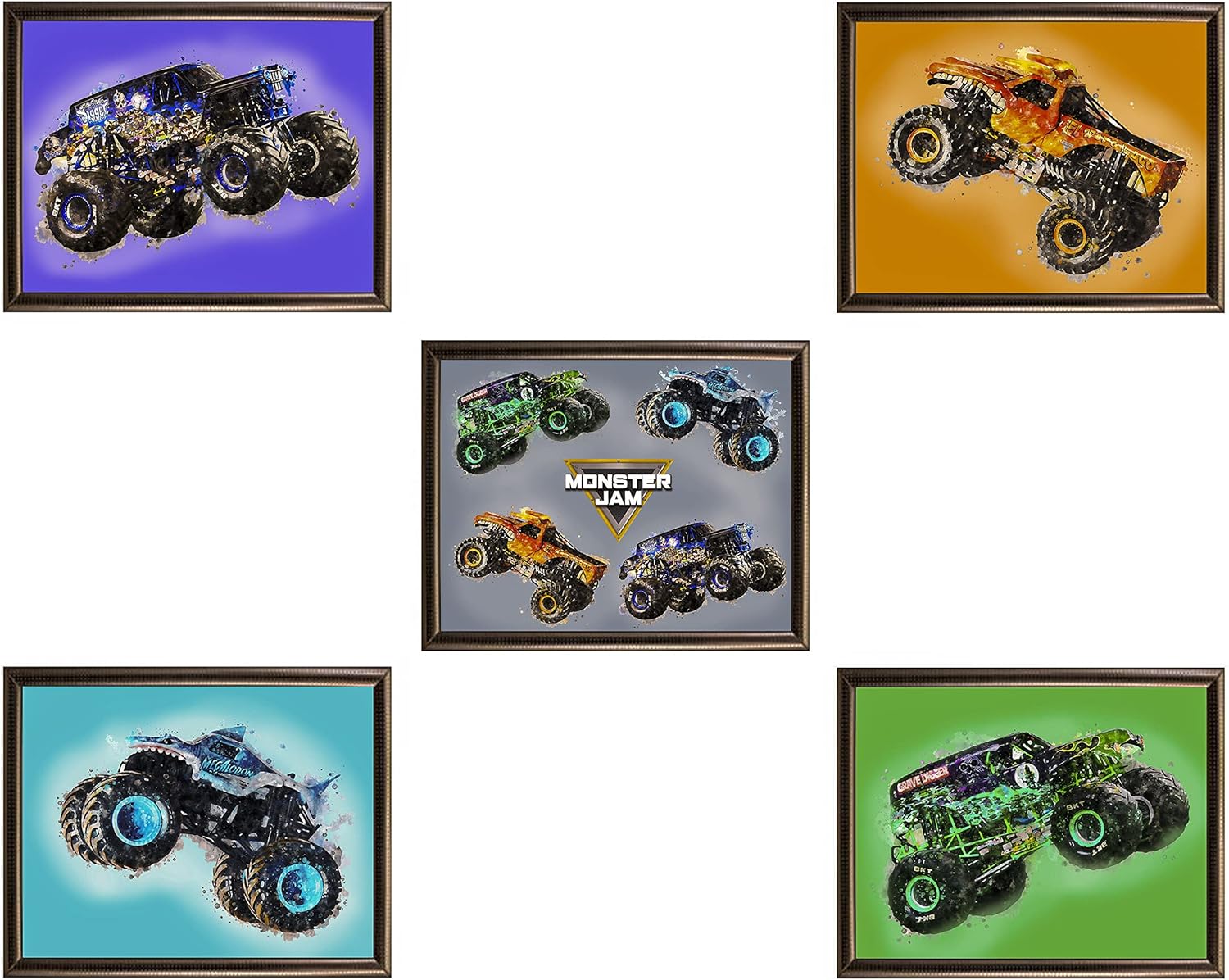 Amazon.com: Monster Truck Posters For Boys Room - Set Of 5 Wall Art ...