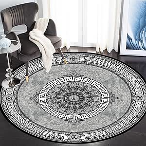 Amazon.com: Moroccan Washable Round Rug 5ft Black and White Vintage ...
