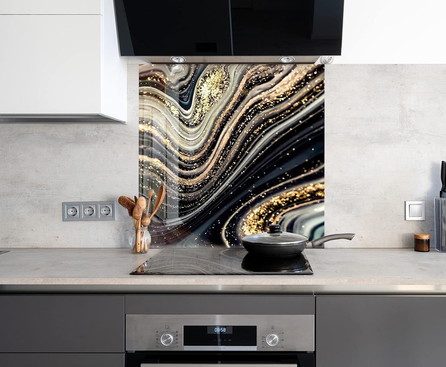 Myphotostation Tempered Glass Splashback 70WX43H'-Gold Marble ...
