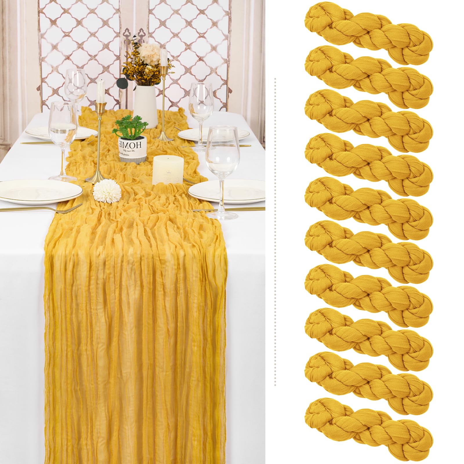 10 Pack Mustard Cheesecloth Table Runner Gauze Table Runner 10FT Long ...