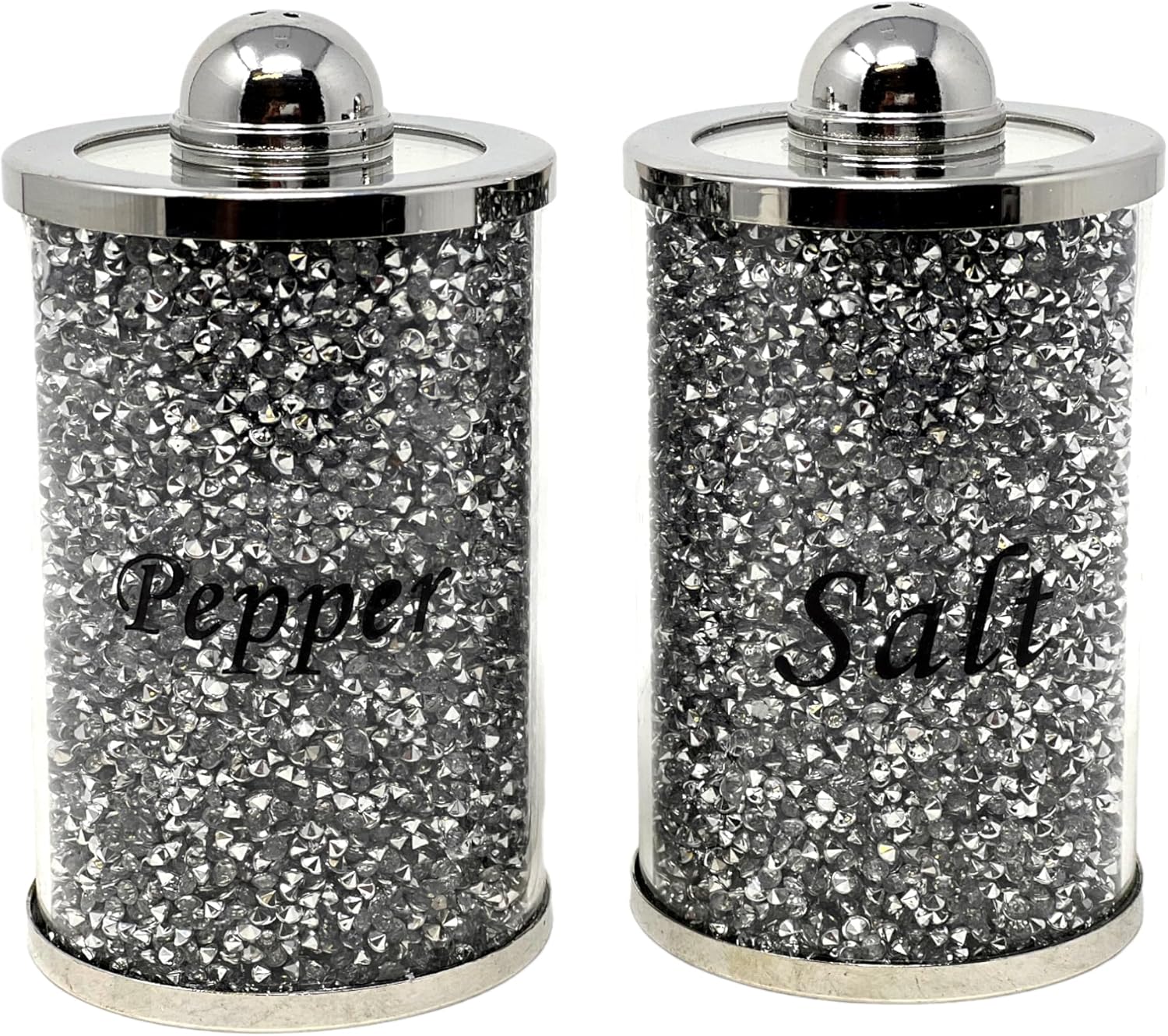 Fabulous Diamond Crushed & Crystal Filled Set of Salt & Pepper Storage ...