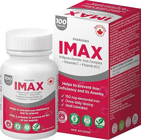 Pharmaris IMAX 150 mg Iron Supplement, 250 mg Vit C, 1000 mcg Vit B12 ...