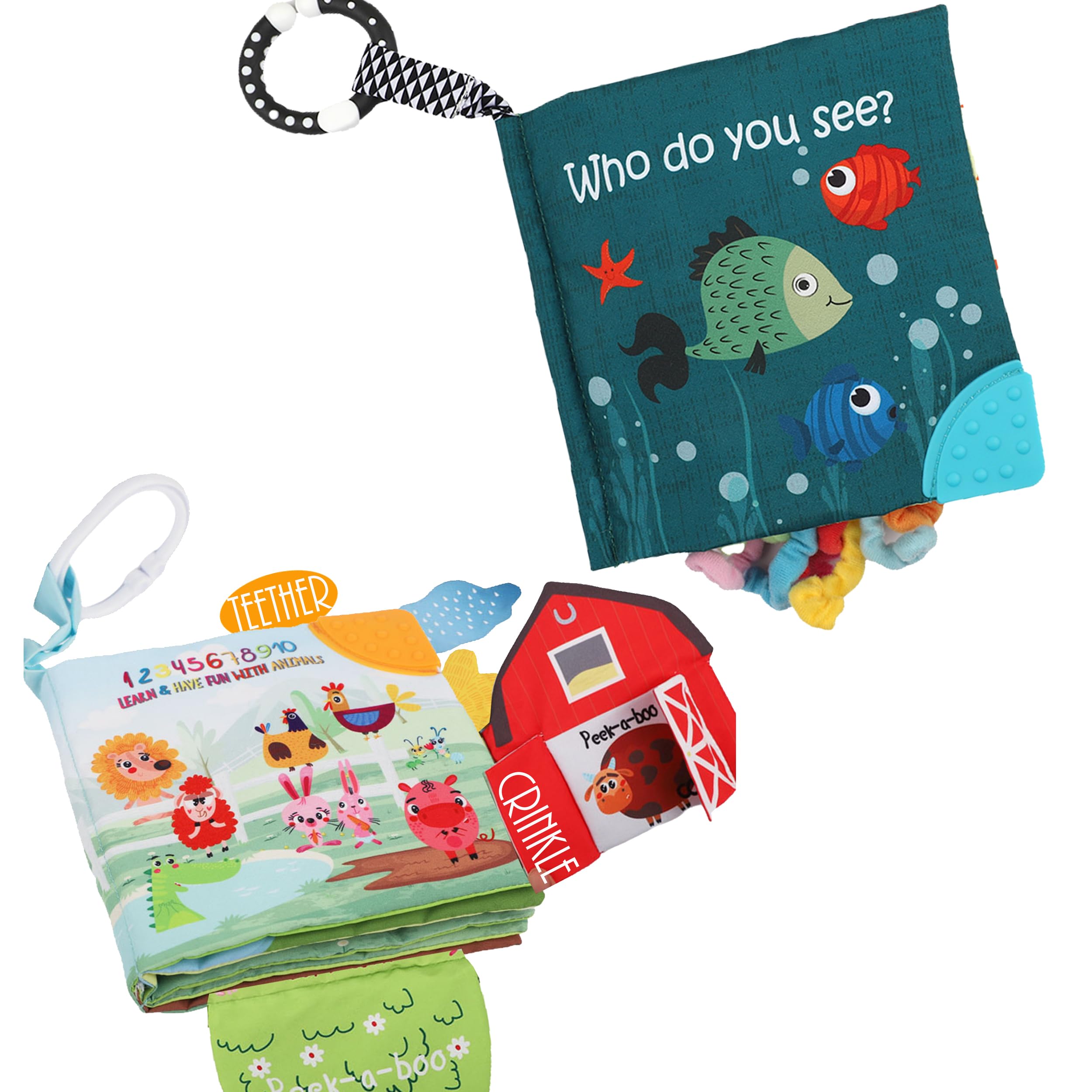 Amazon.com : Fish Baby Crinkle Books & Farm Baby Toy for Newborn Babies ...
