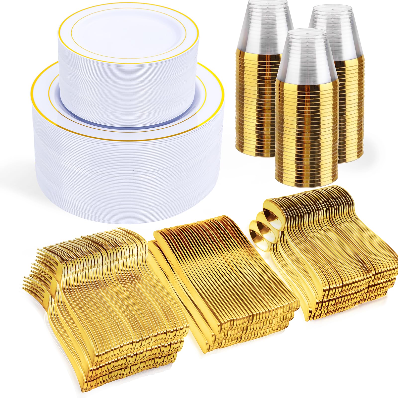 Amazon.com: WELLIFE 600 Pcs Gold Disposable Plates for 100 Guests ...