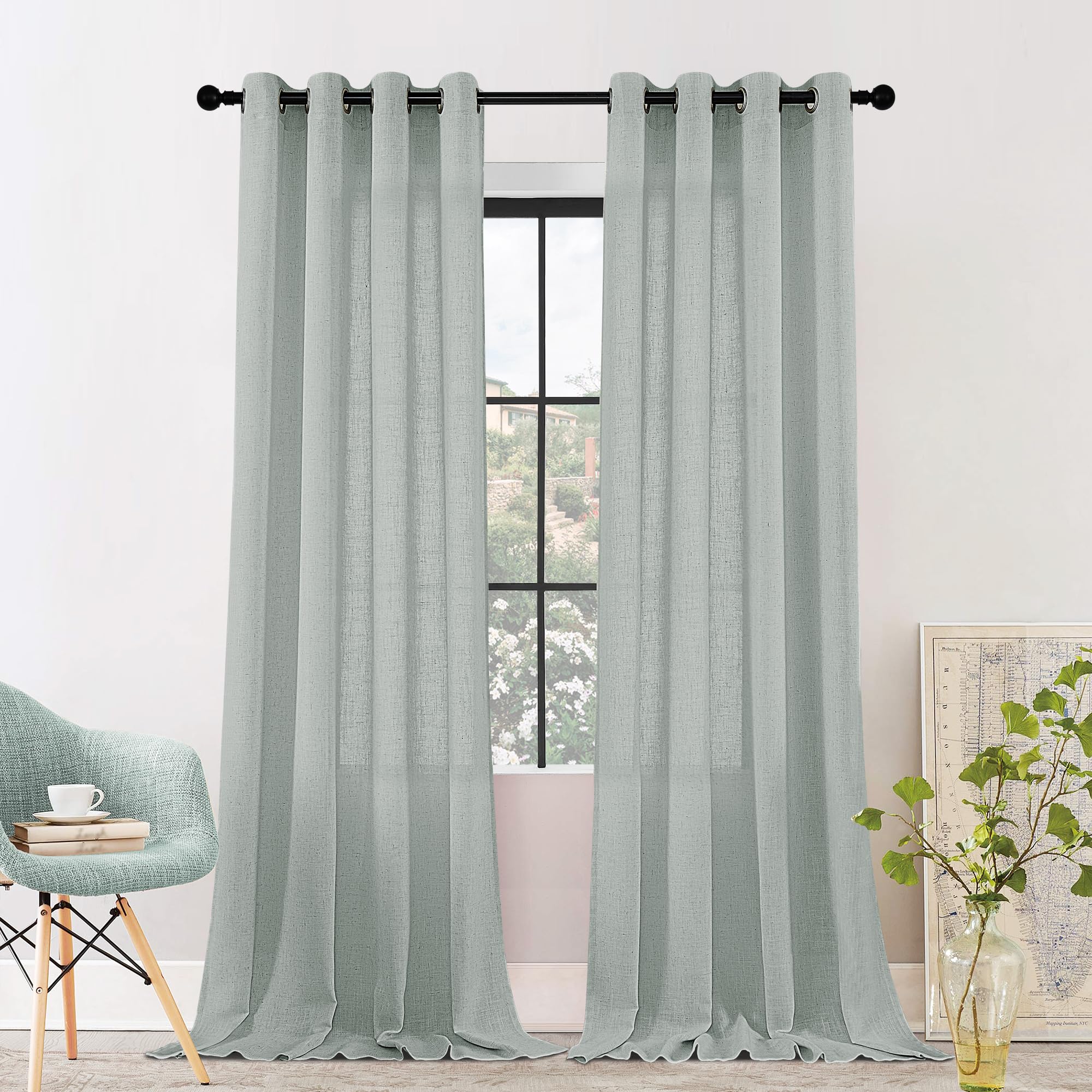 Amazon.com: SHECUTE Linen Curtains 108 Inch Length 2 Panels Set for ...