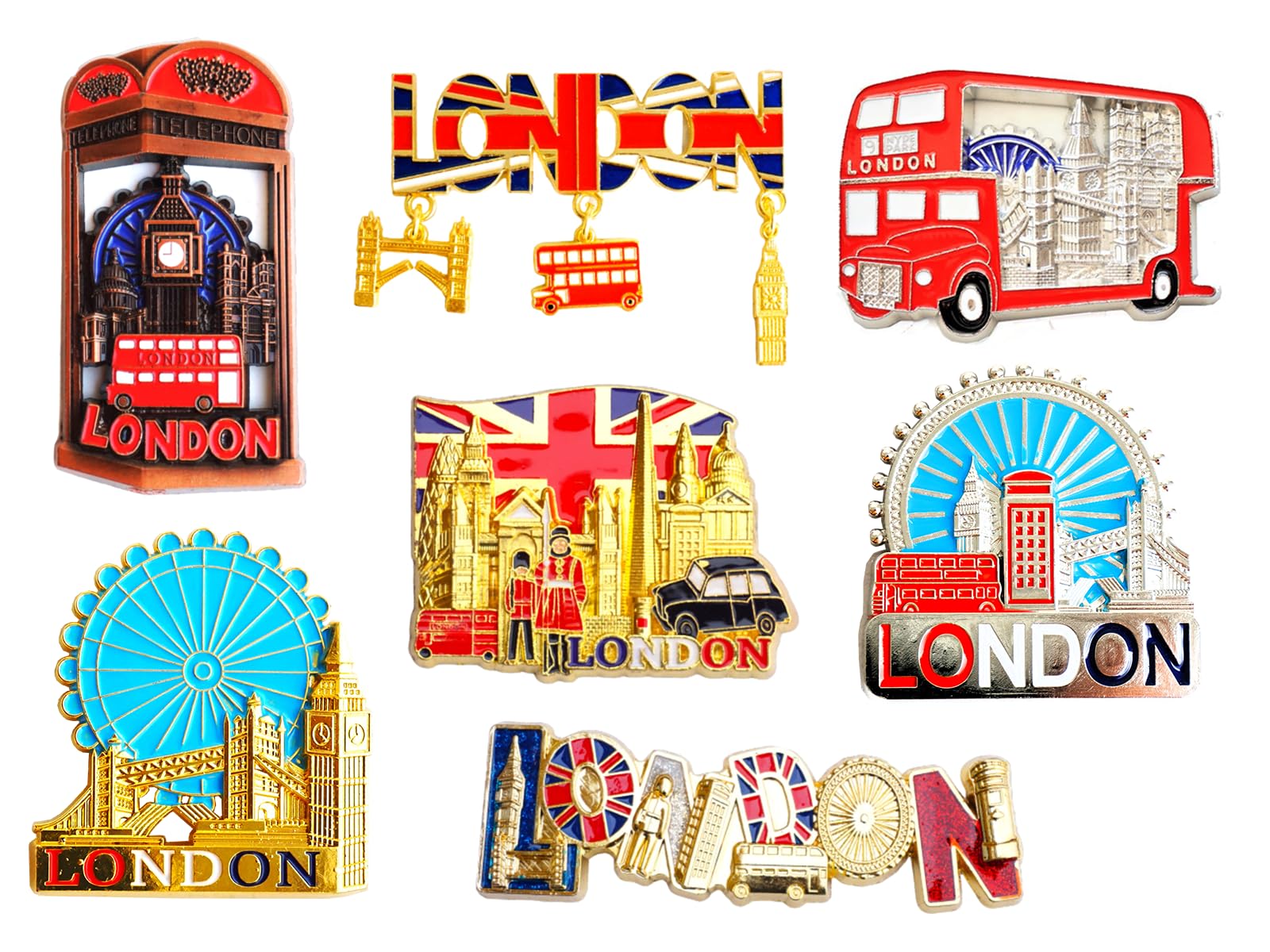 Famous London Icons Design Set of 7 Metal Fridge Magnets : Amazon.co.uk ...