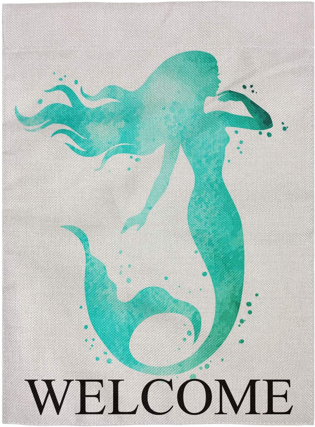 Amazon.com : Pingpi Watercolor Mermaid Double-Sided Burlap Garden Flag ...