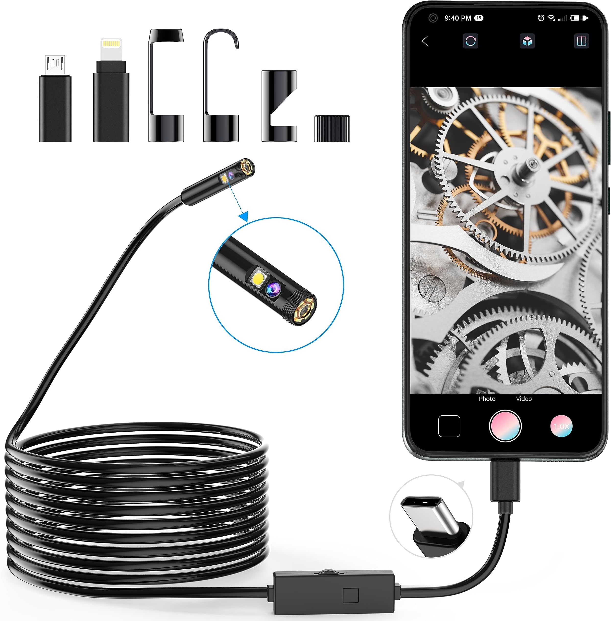 Lightswim 1920P Dual Lens Endoscope Snake Inspection Camera, Type C ...