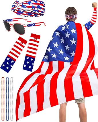 Amazon.com: ChristmaxStore American Flag Cape Costume, 4th of July ...