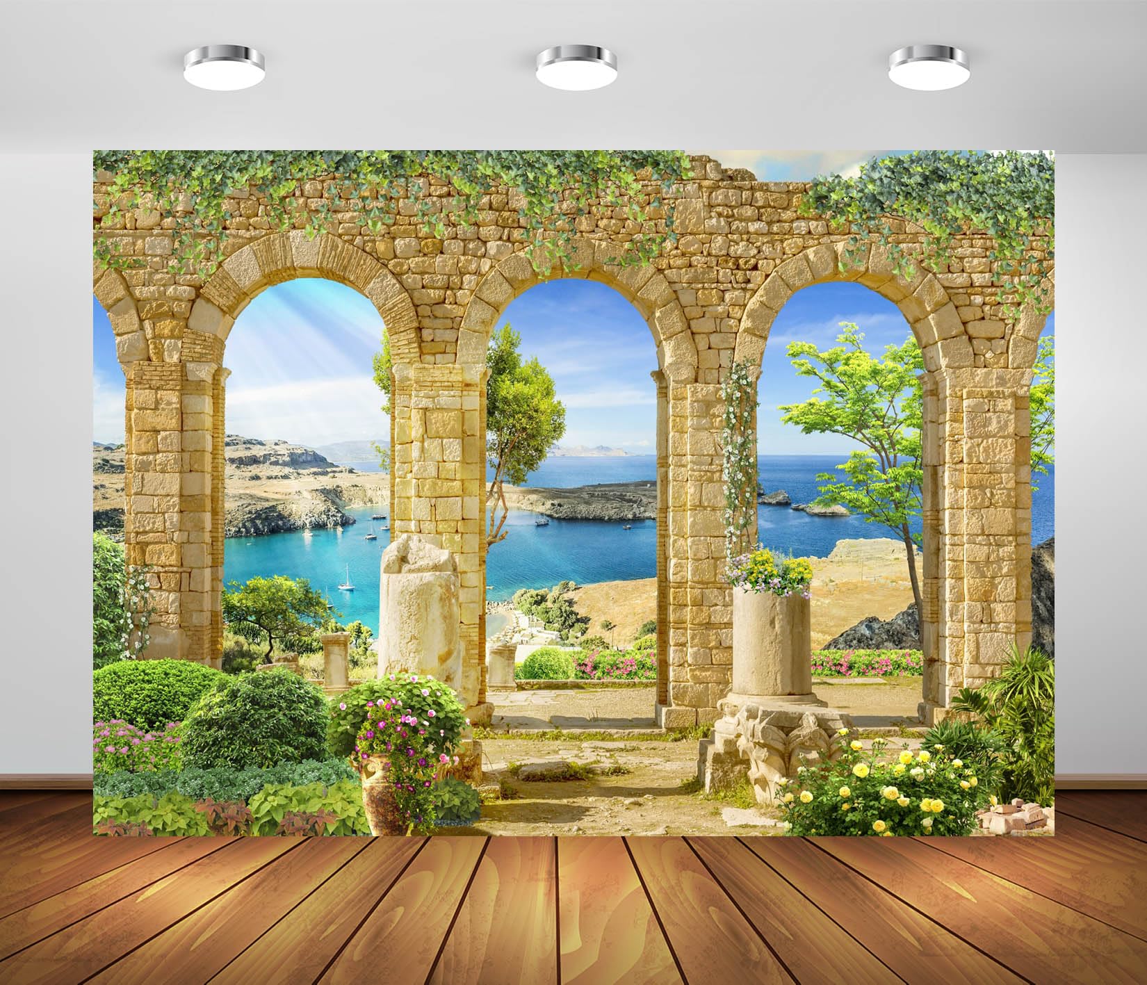 Amazon.com : BELECO 8x6ft Fabric Romantic Greece Palace Garden Backdrop ...
