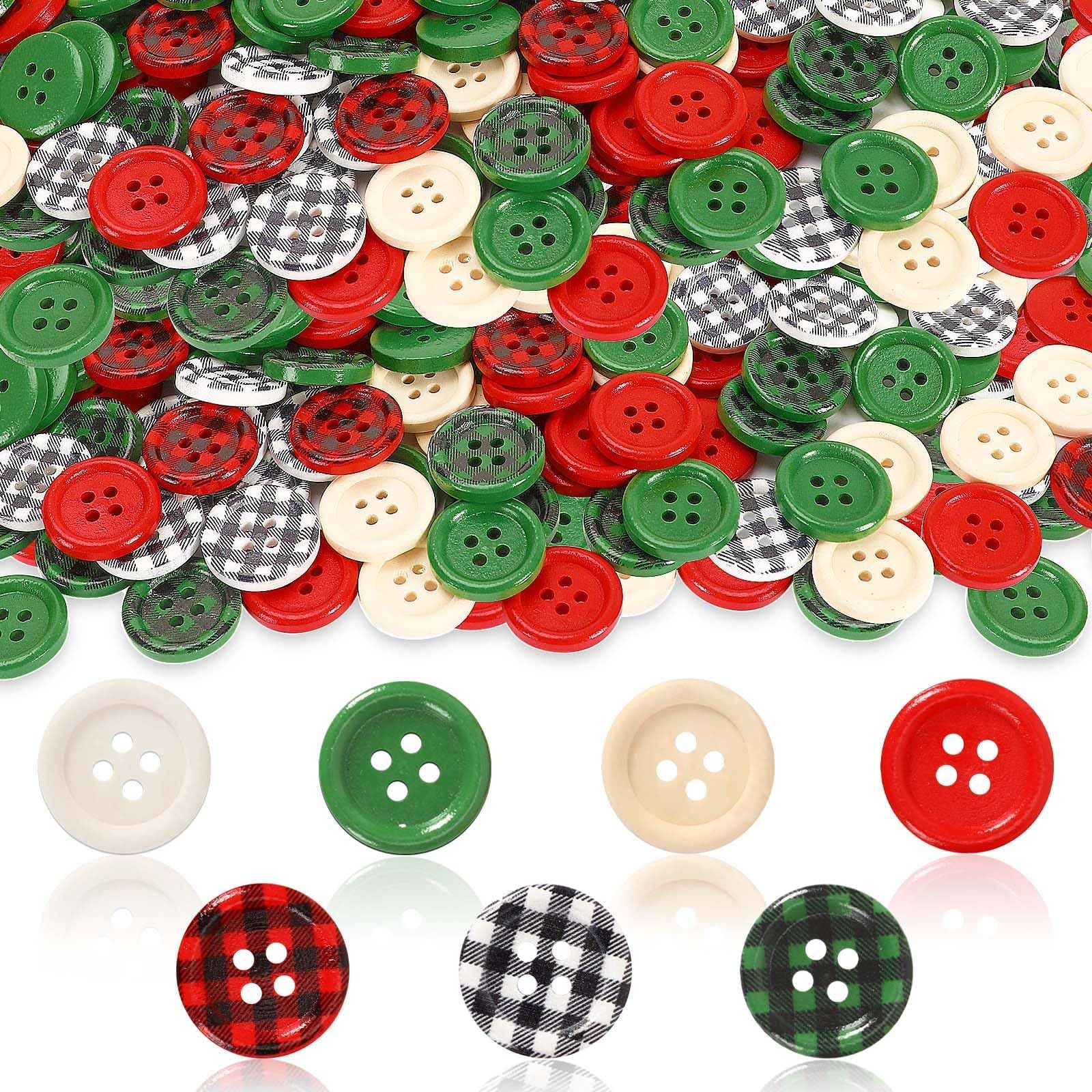 Amazon.com: 50 Pcs Red White Resin Christmas Xmas Sewing Buttons Round ...