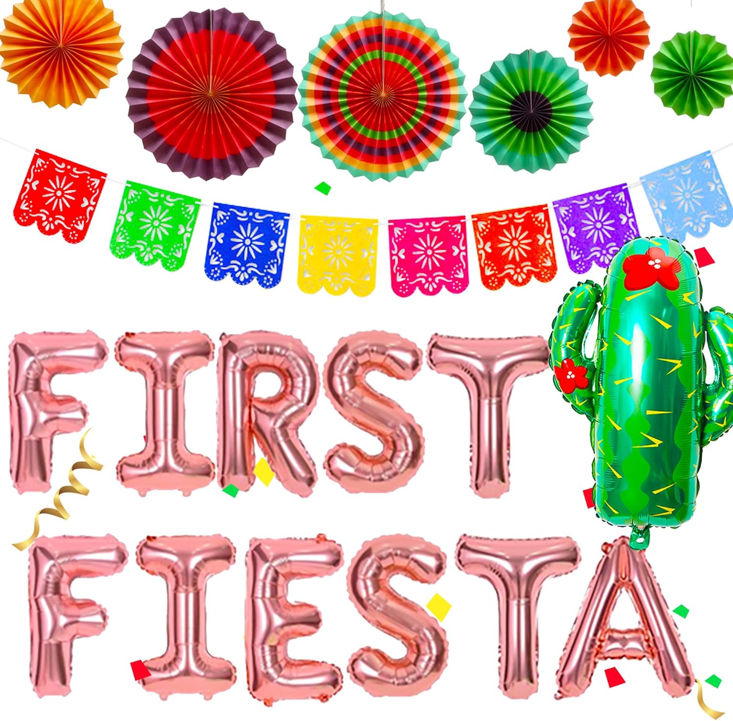 Amazon.com: JeVenis Rose Gold First Fiesta Birthday Decoration First ...