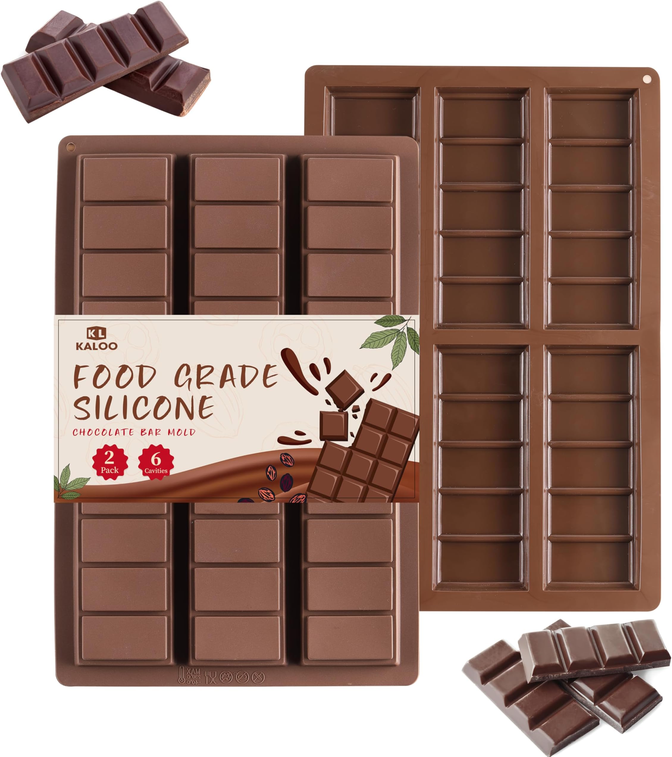 Amazon.com: 2PCS Chocolate Bar Mold Deep, Kaloo Silicone 6 cavities ...