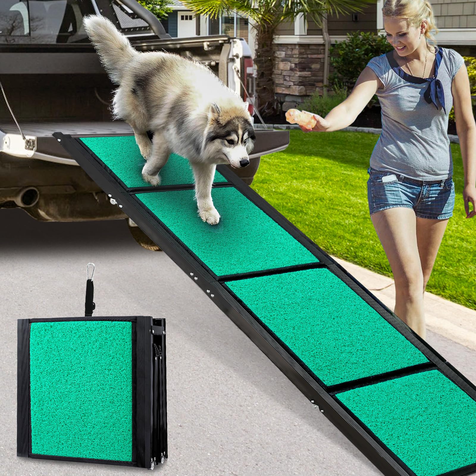 Maximum Length 71" Large Dog Car Ramp, Folding Dog Ramp with Anti-Slip ...