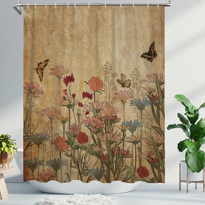 Amazon.com: DuriLolly Floral Shower Curtain for Bathroom, Boho Retro ...