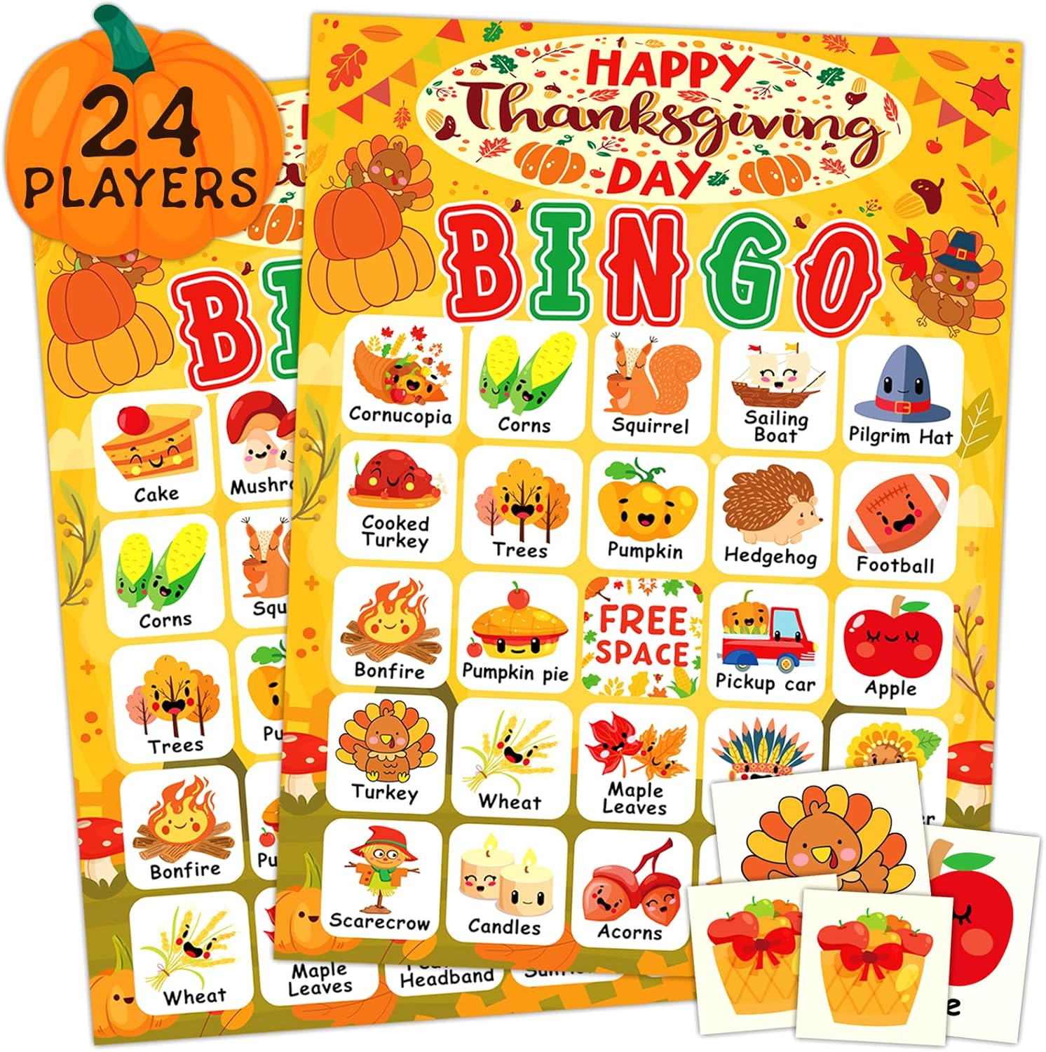 Amazon.com: 24 Players Thanksgiving Bingo Cards, Thanksgiving Bingo ...