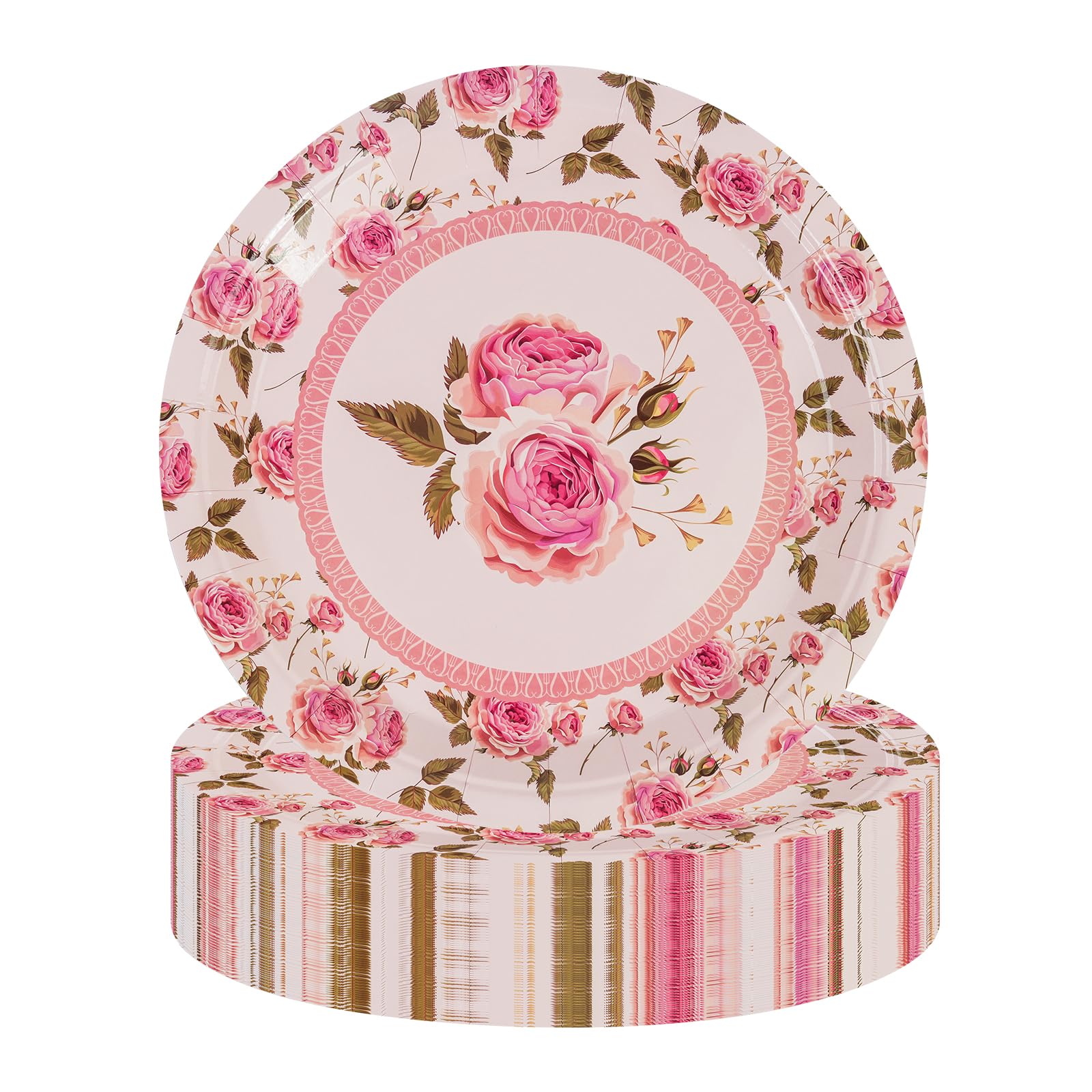 50pcs Paper Plates,Floral Paper Plates Disposable Dinner Plate Vintage ...
