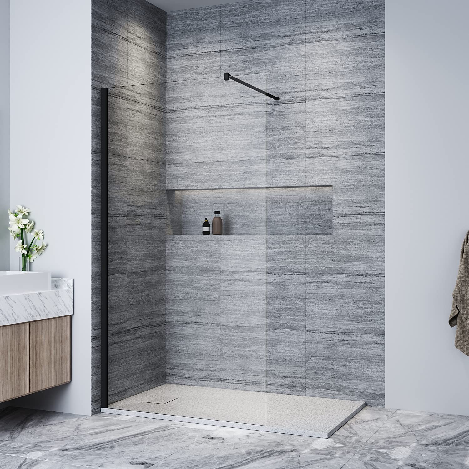 Buy ELEGANT Shower Screen with 8mm Clear Easy Clean Safety Glass Walkin ...