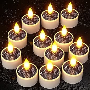 Amazon.com: Yme Solar Tea Lights Candles, 12 Pack Small Rechargeable ...