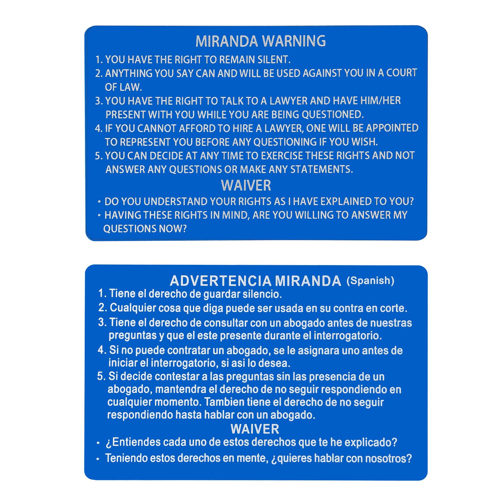 Amazon.com: 5PCS Spanish and English Miranda Warning Card for Law ...