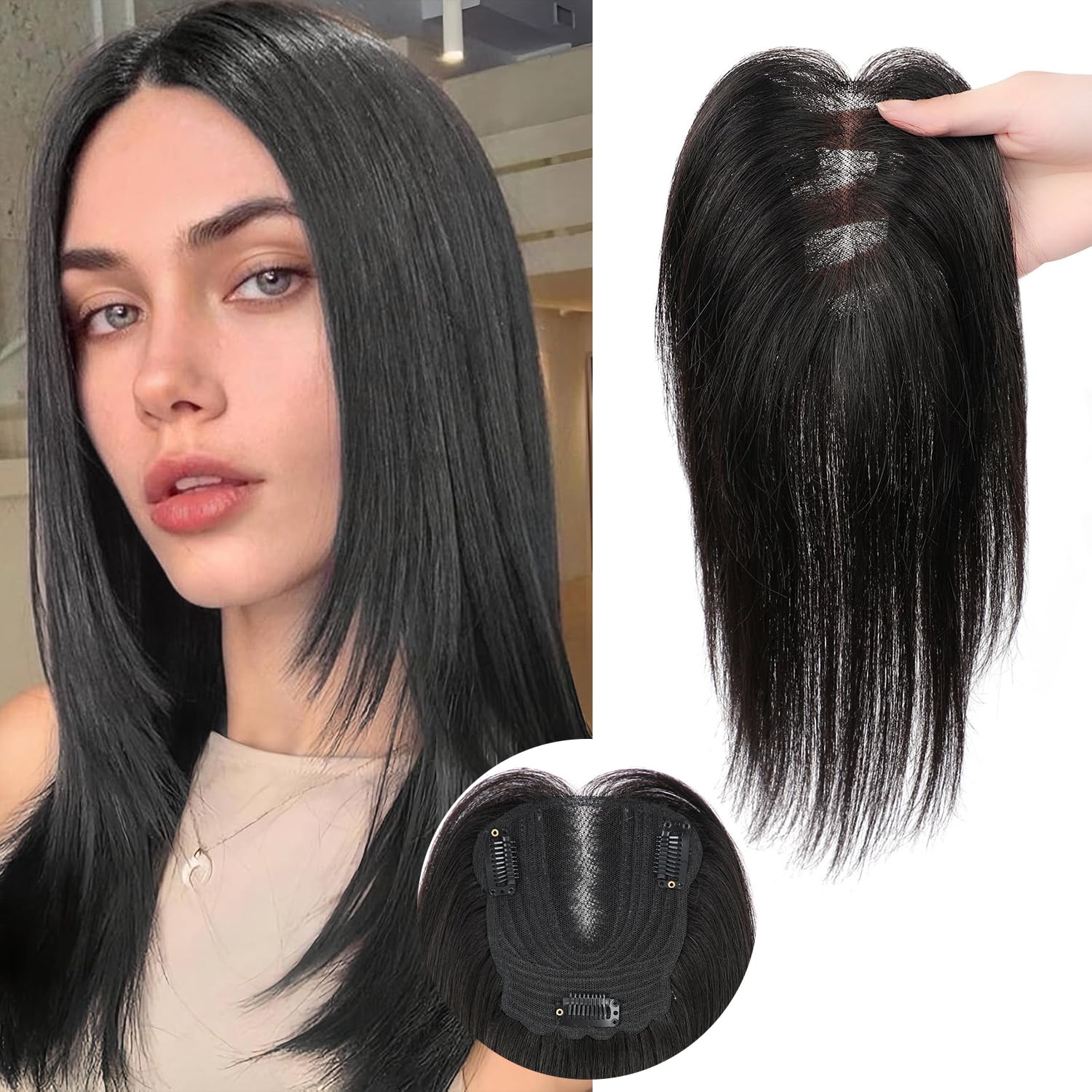 Amazon.com : Uaismewow Human Hair Toppers for Women Natural Black Human ...