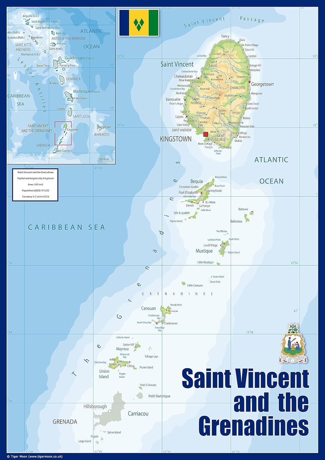 Physical Map of St Vincent - The Oxford Collection - Size A2 - Paper ...