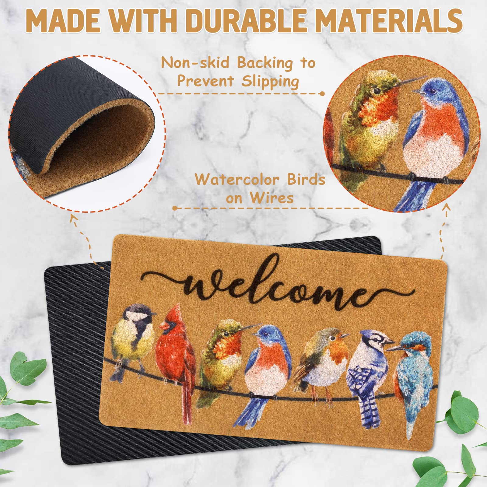 Birds On Wires Welcome Doormat, Durable Bird Welcome Rug Indoor Outdoor ...