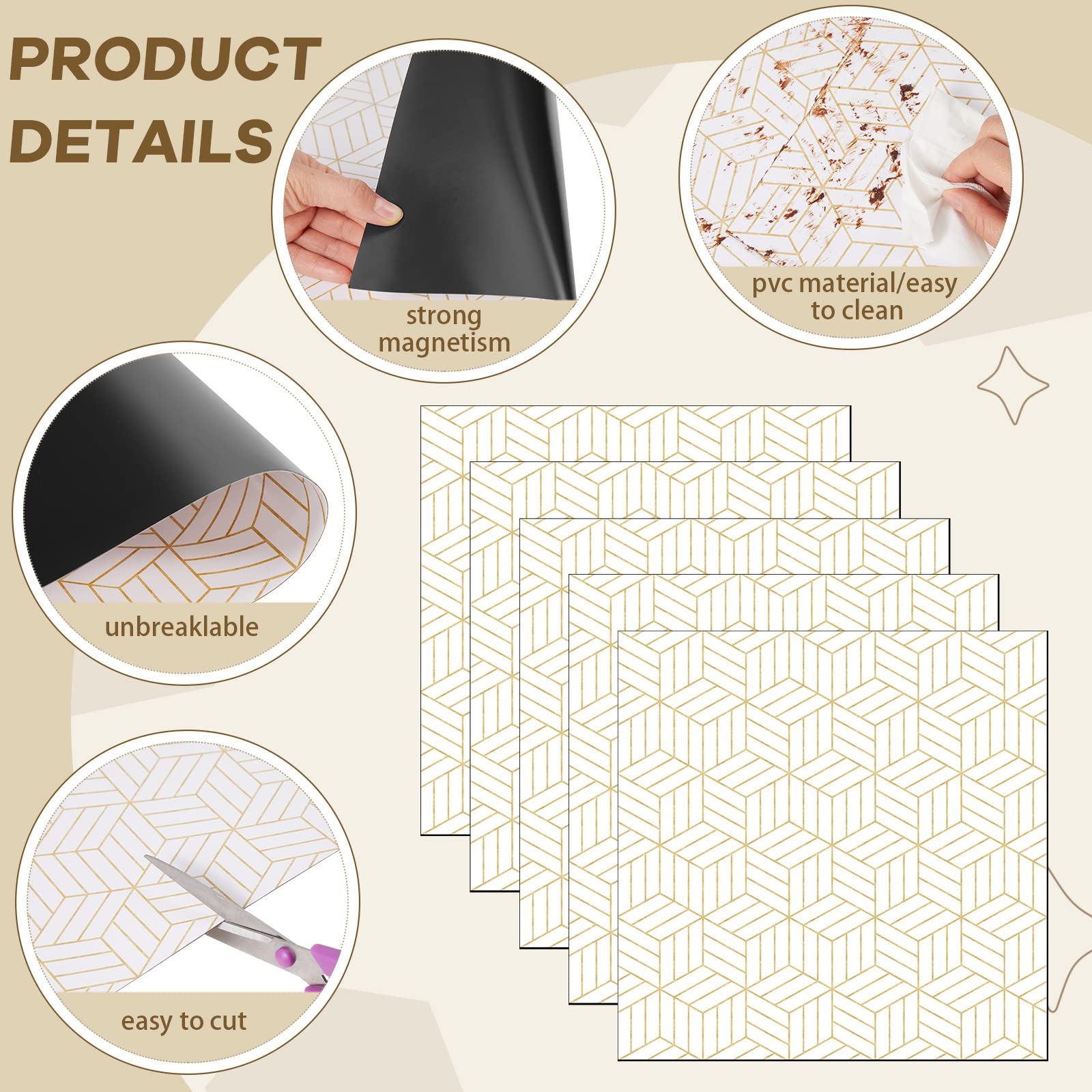 16 Pcs School Locker Magnetic Wallpaper Gold And White Geometric ...