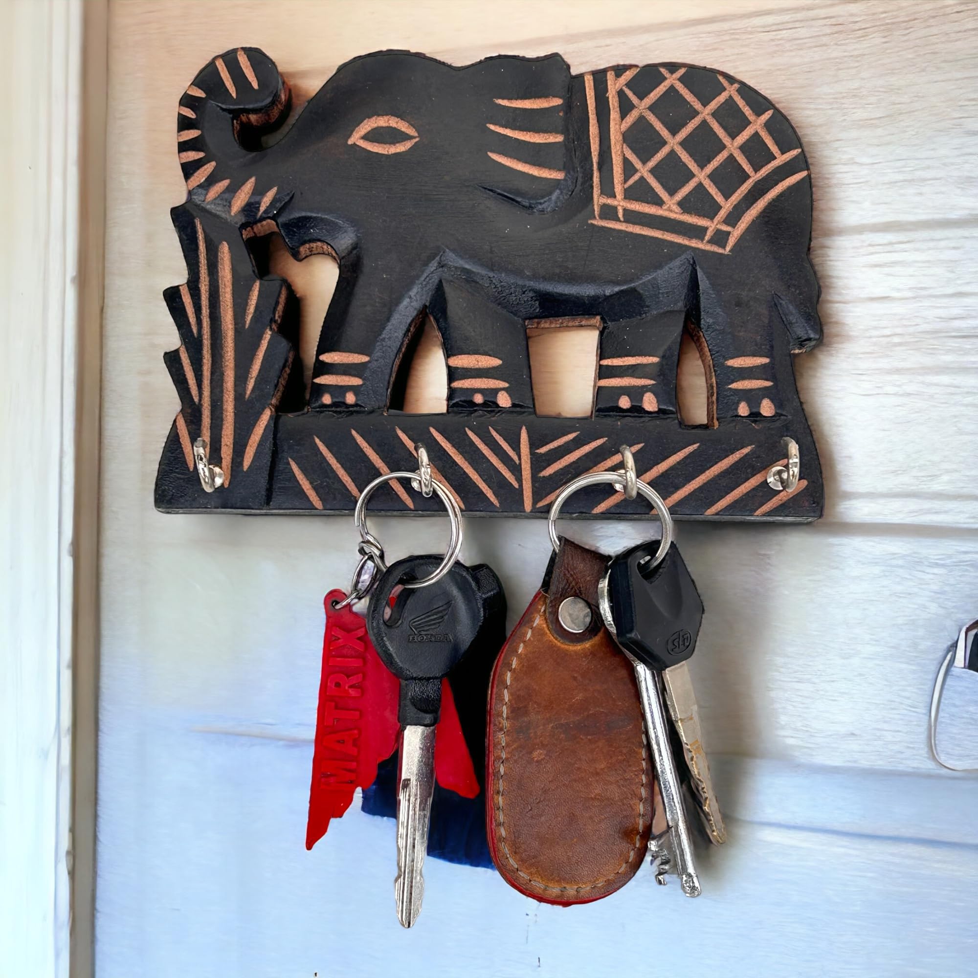 Amazon.com: S.B.ARTS Wooden Key Holder-Elephant Design-Black Color Key ...