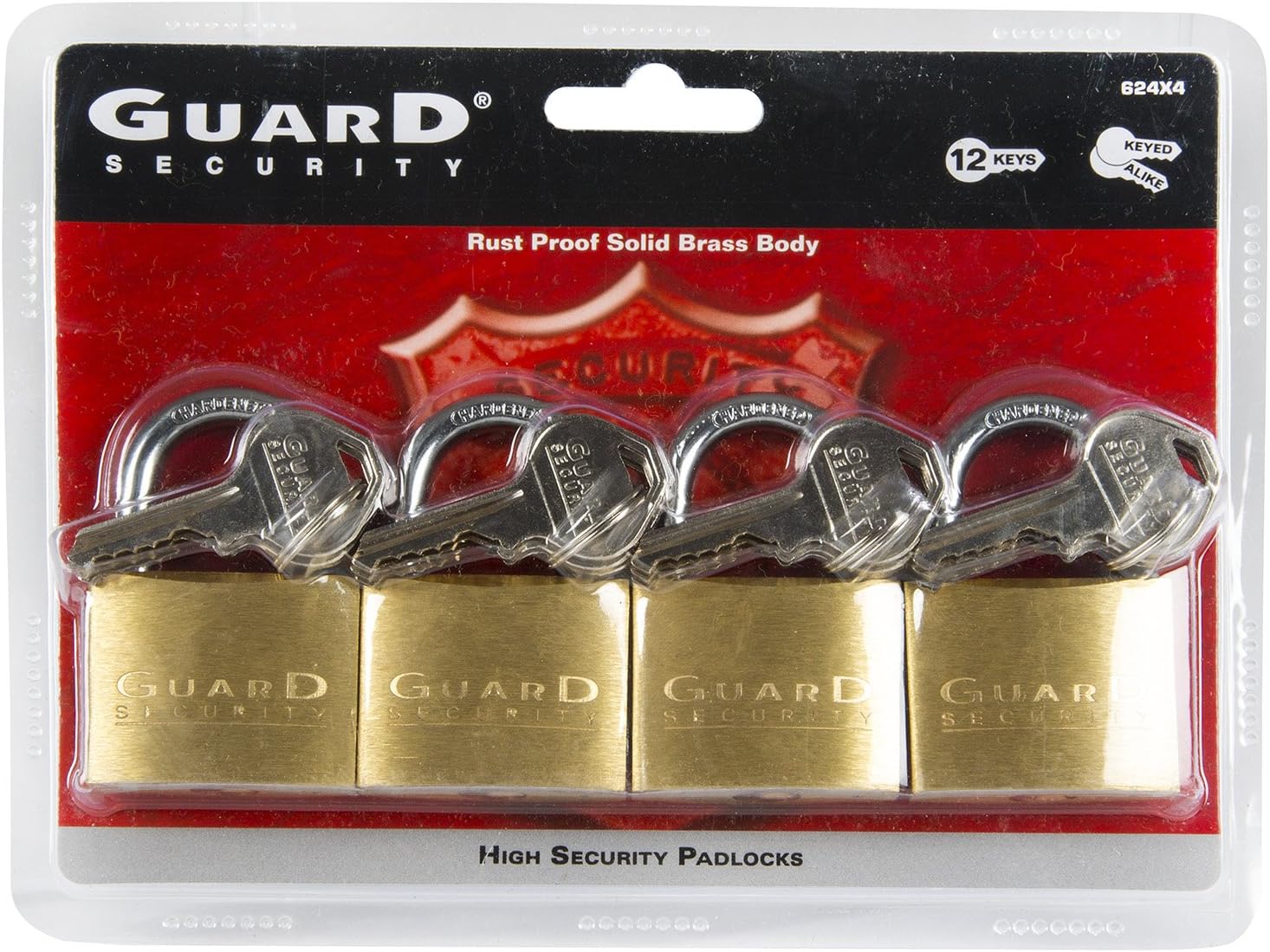 Guard Security 624X4 Solid Brass Padlock 1-1/2-Inch Standard Shackle ...